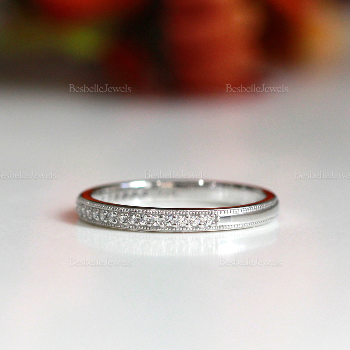 Milgrain Pav?? Half Eternity Band – Besbelle Jewels